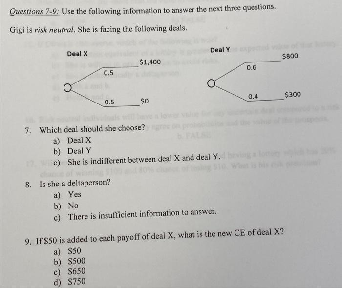 Solved Questions 7-9: Use the following information to | Chegg.com