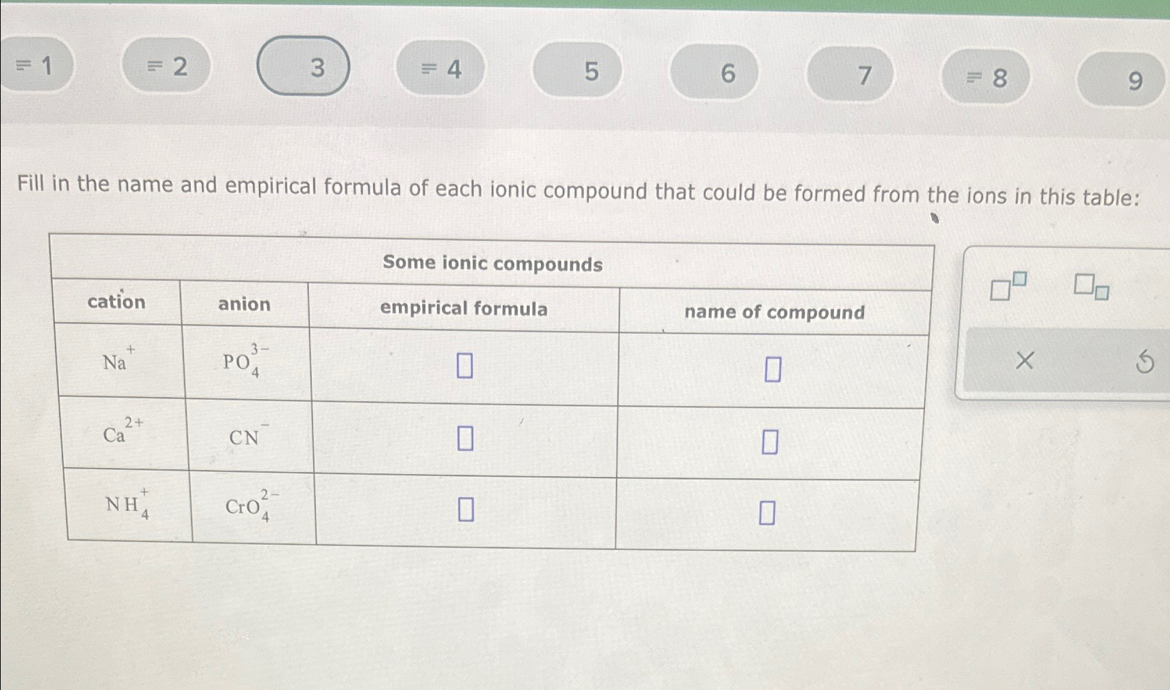 Solved -=13-=4Fill in the name and empirical formula of each | Chegg.com