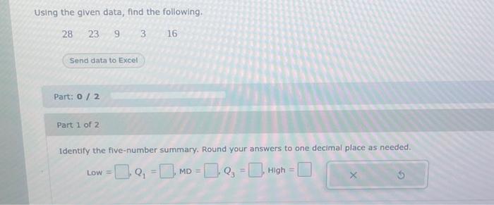 Solved Using the given data, find the following. 28 23 9 | Chegg.com