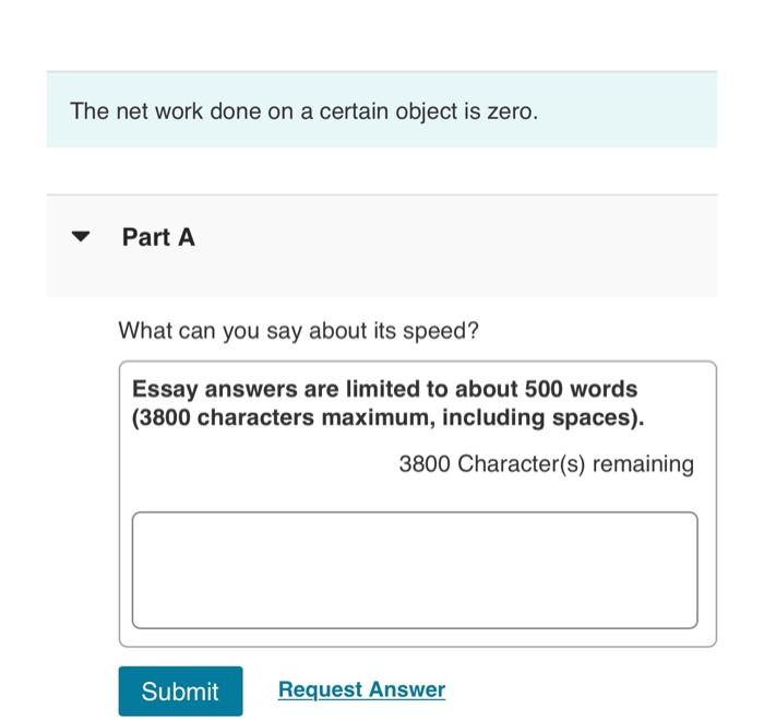 Solved The net work done on a certain object is zero. Part A | Chegg.com