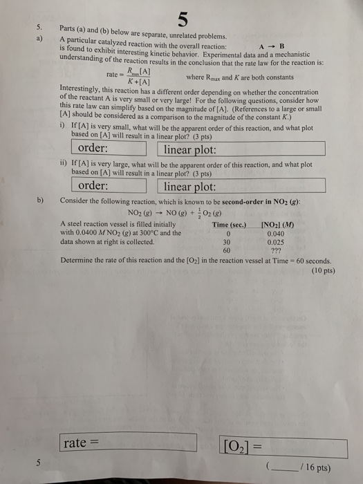 Solved 5. Parts (a) and (b) below are separate, unrelated | Chegg.com