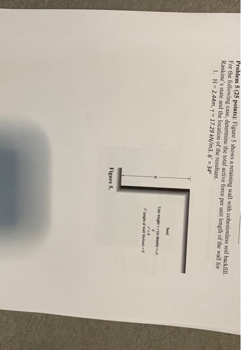 Solved Problem 5 (25 points): Figure 5 shows a retaining | Chegg.com