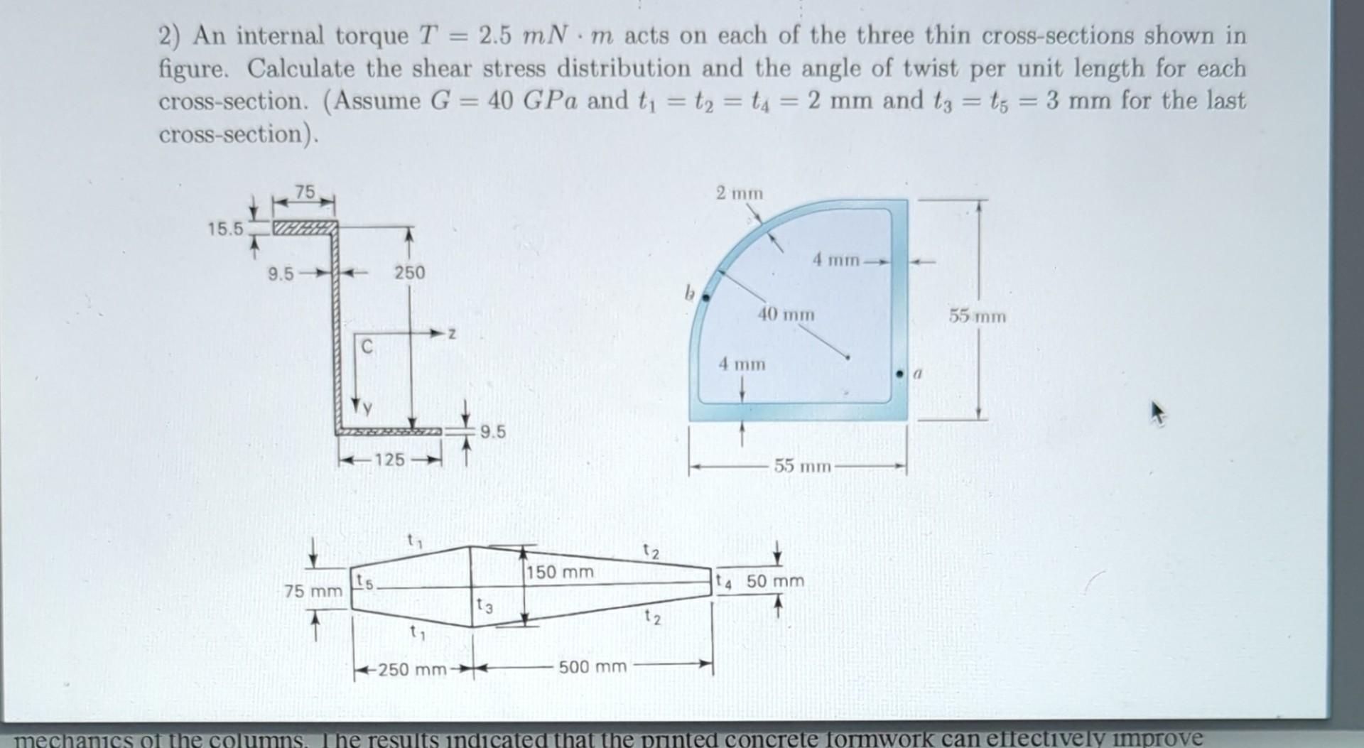 Solved 2) An internal torque T=2.5mN⋅m acts on each of the | Chegg.com