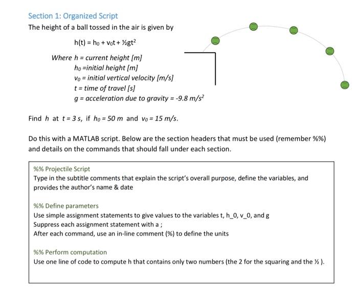 Solved Section 1: Organized Script The height of a ball | Chegg.com