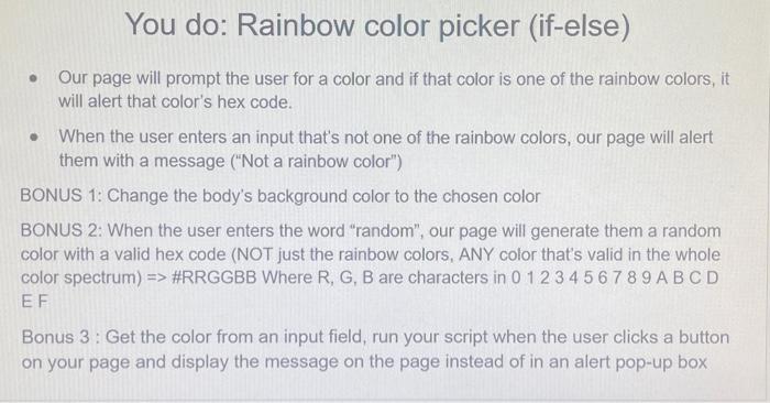 Solved instructions below needs a index.html and a scrip.js | Chegg.com