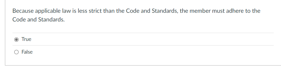 Solved Because applicable law is less strict than the Code | Chegg.com