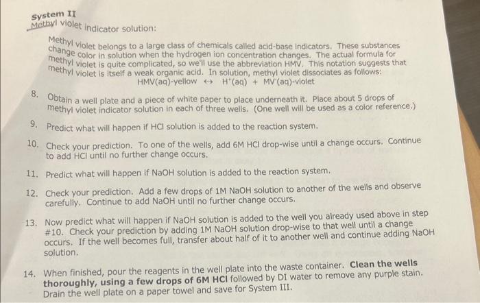 Solved system II Methyl violet indicator solution: Methyl | Chegg.com