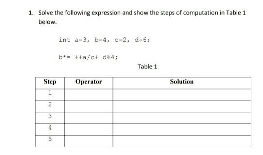 Solved 1. Solve the following expression and show the steps | Chegg.com