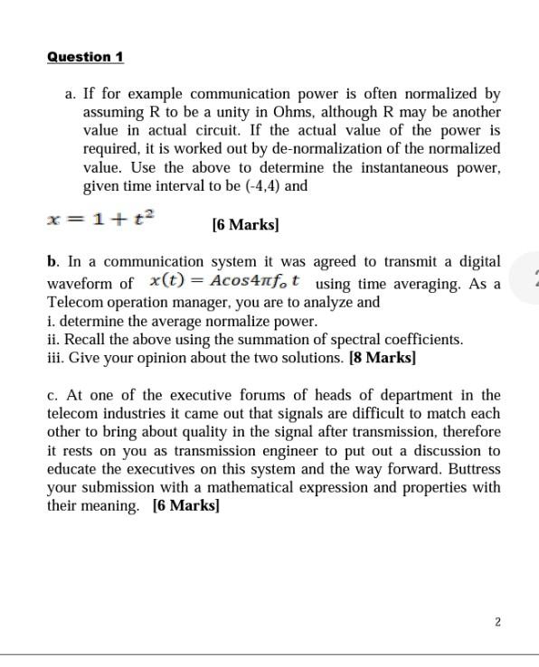 Solved If for example communication power is often | Chegg.com