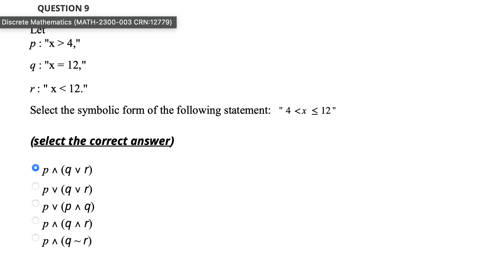 Solved QUESTION 9Discrete Mathematics (MATH-2300-003 | Chegg.com