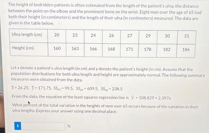 Solved The height of bedridden patients is often estimated | Chegg.com