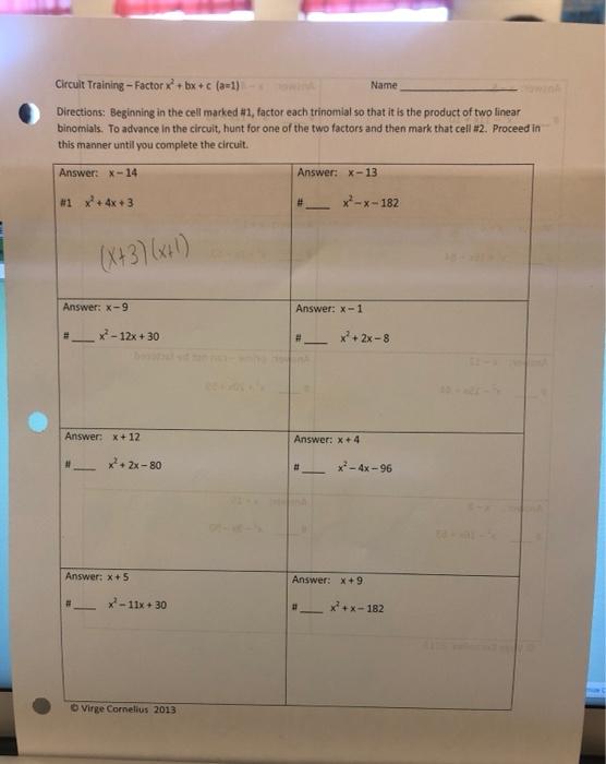 Solved Circuit Training - Factor+bx+c (a=1) Name Directions: | Chegg.com