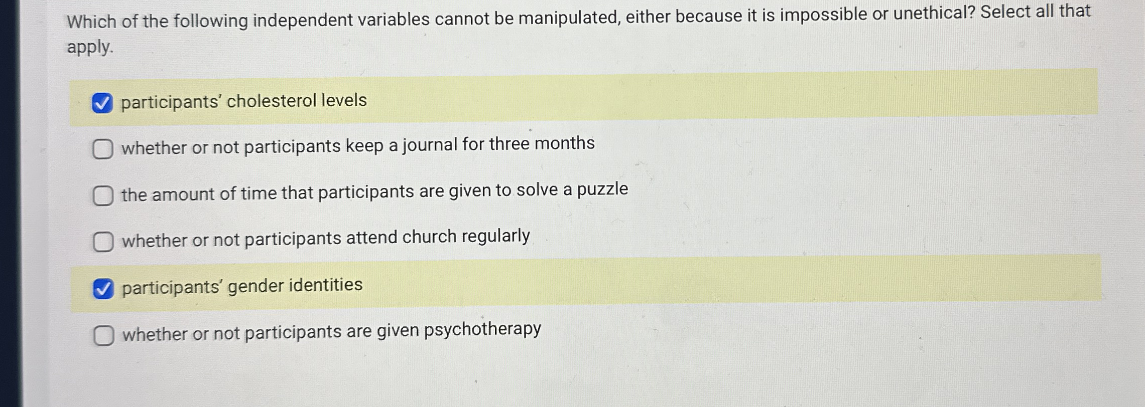 Solved Which of the following independent variables cannot | Chegg.com