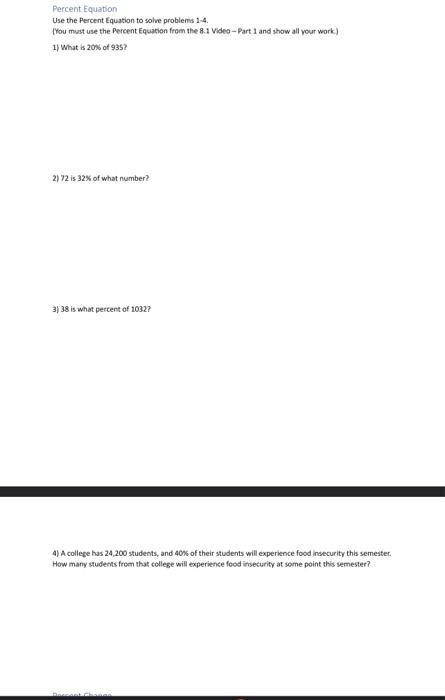 Solved Percent Equation Use the Percent Equation to solve | Chegg.com