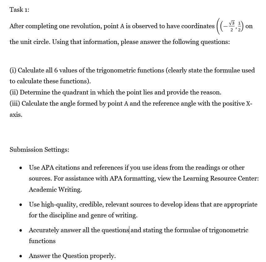 Solved Task 1:After completing one revolution, point A ﻿is | Chegg.com