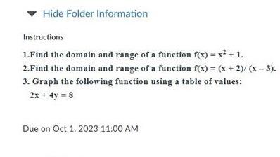 Solved Instructions 1.Find the domain and range of a | Chegg.com