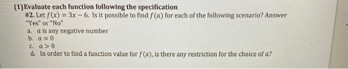 Solved (1) Evaluate each function following the | Chegg.com