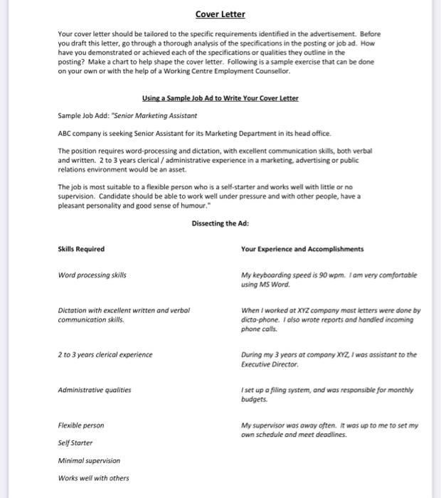 Solved Resume \& Cover Letter Exercise In this assignment, | Chegg.com