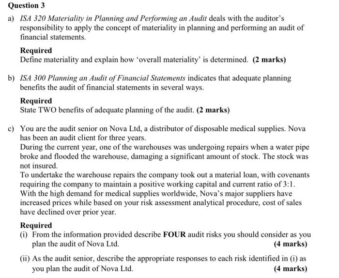 Solved Question 3 a) ISA 320 Materiality in Planning and | Chegg.com