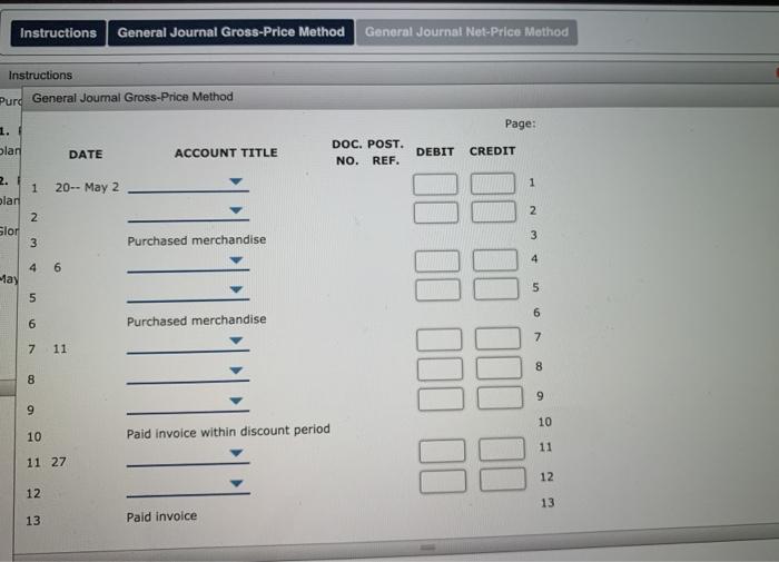 Solved Instructions General Journal Gross Price Method Chegg