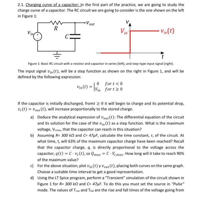 2.1. Charging curve of a capacitor: In the first part | Chegg.com