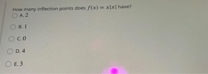 Solved How many inflection points does f(x)=x∣x∣ have? A. 2 | Chegg.com