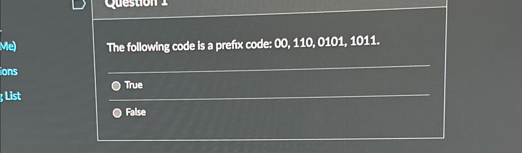 Solved The following code is a prefix code: | Chegg.com