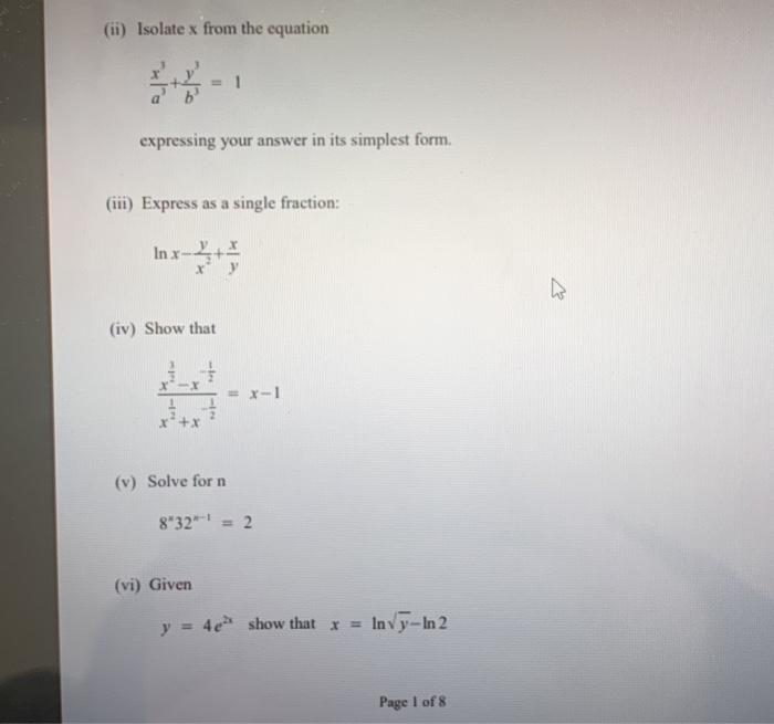 Solved (ii) Isolate x from the equation expressing your | Chegg.com