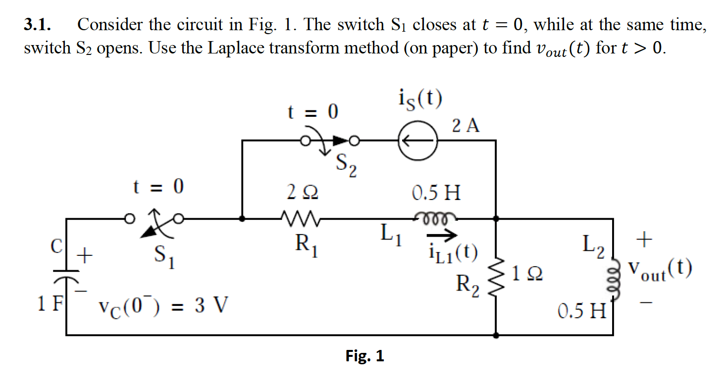 Solved 3.1. ﻿Consider the circuit in Fig. 1. ﻿The switch S1 | Chegg.com