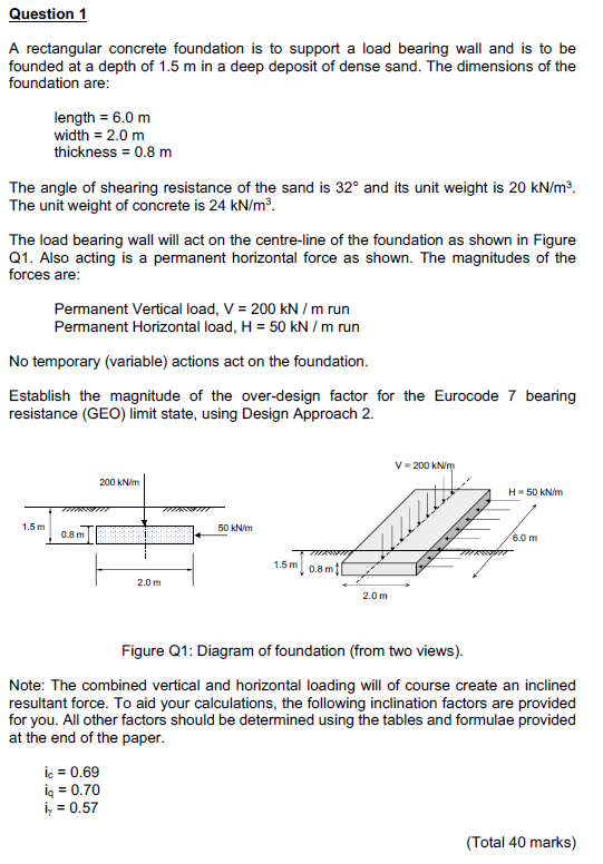 Solved Question 1A rectangular concrete foundation is to | Chegg.com