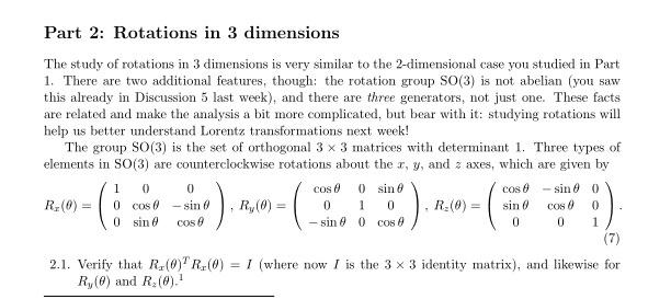 Solved The study of rotations in 3 dimensions is very | Chegg.com