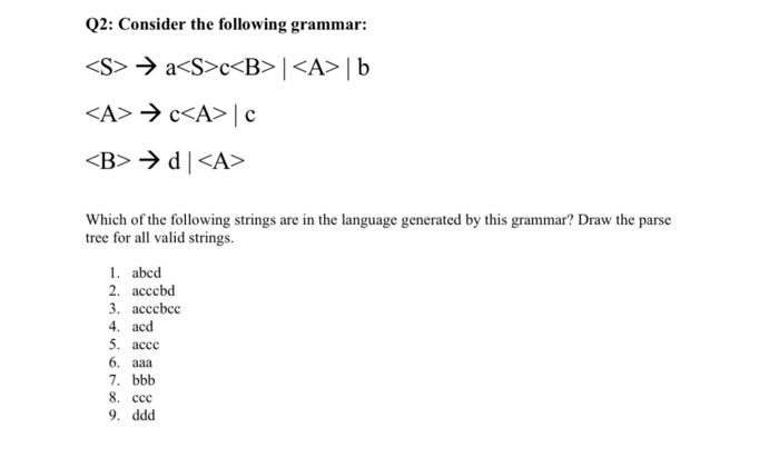 Solved Q2: Consider the following grammar: | Chegg.com
