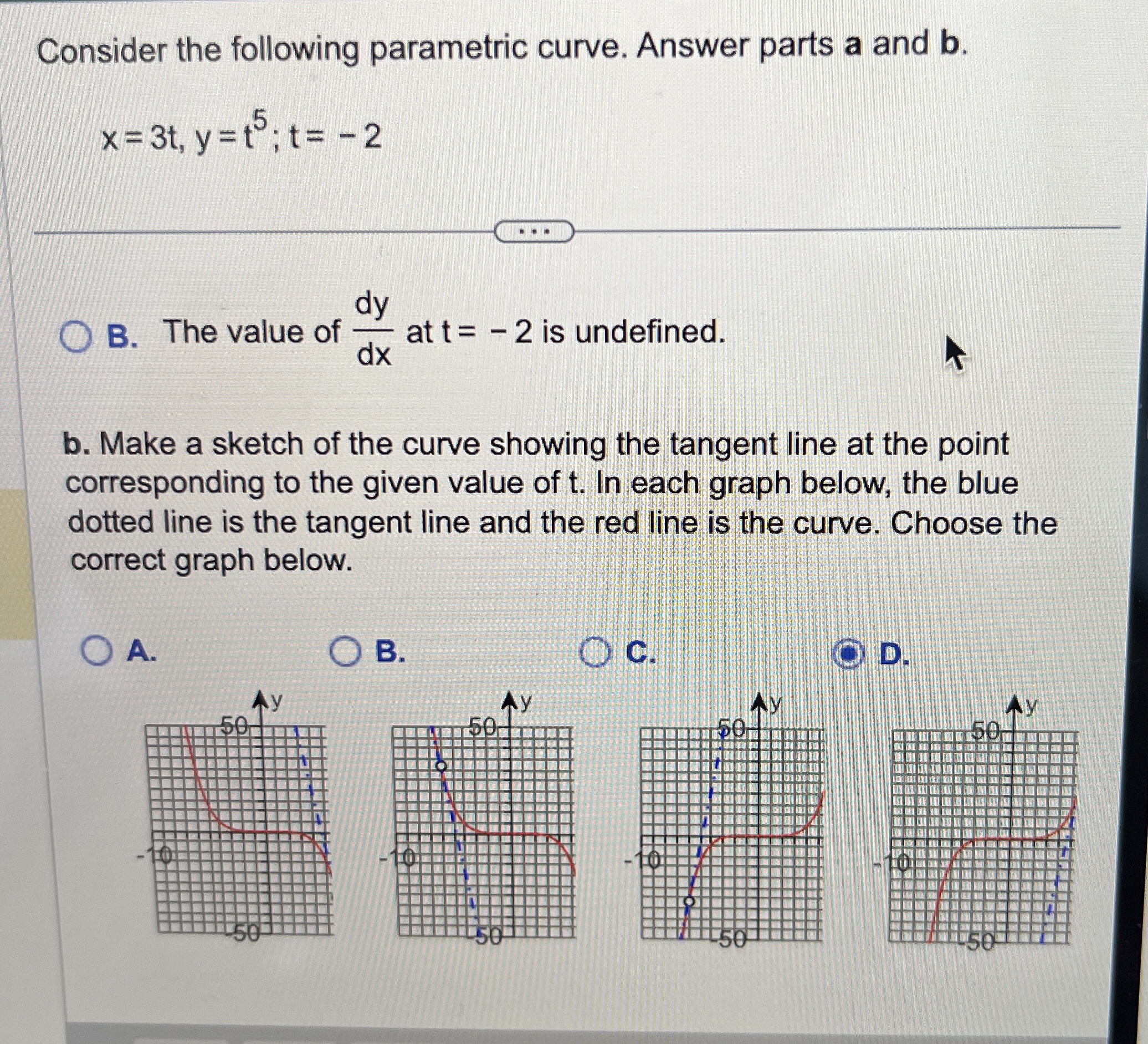 Solved Consider the following parametric curve. Answer parts | Chegg.com