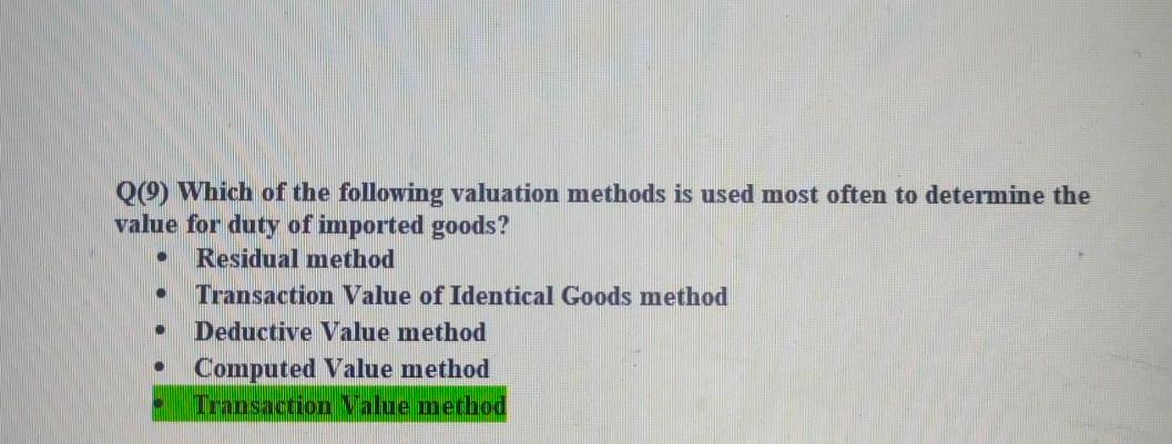 Solved QO) Which of the following valuation methods is used | Chegg.com
