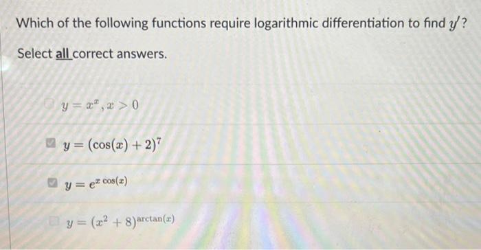 Solved Which of the following functions require logarithmic | Chegg.com