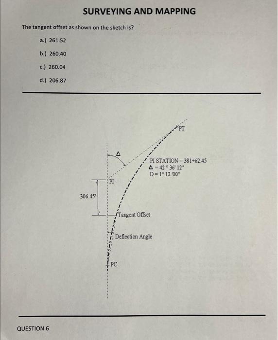 Solved SURVEYING AND MAPPING The tangent offset as shown on | Chegg.com