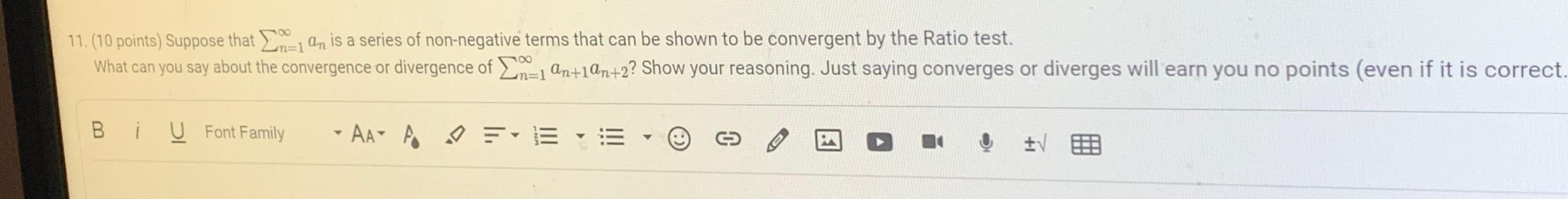 Solved Suppose that ∑n=1∞an ﻿is a series of non-negative | Chegg.com