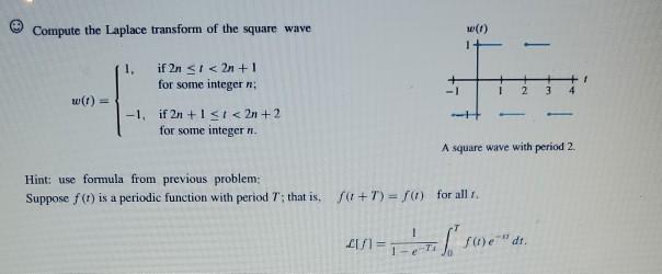 Solved Compute the Laplace transform of the square wave (O) | Chegg.com