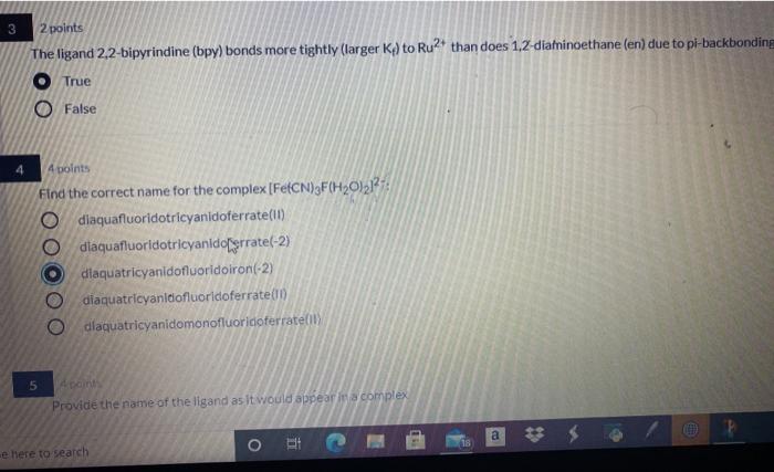 Solved 3 2 points The ligand 2,2-bipyrindine (bpy) bonds | Chegg.com