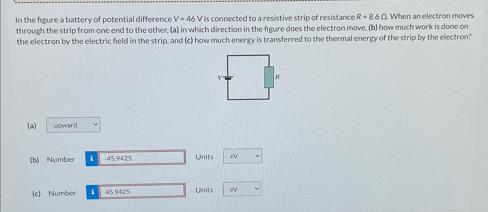 Solved In the figure a battery of potential difference V=46V | Chegg.com