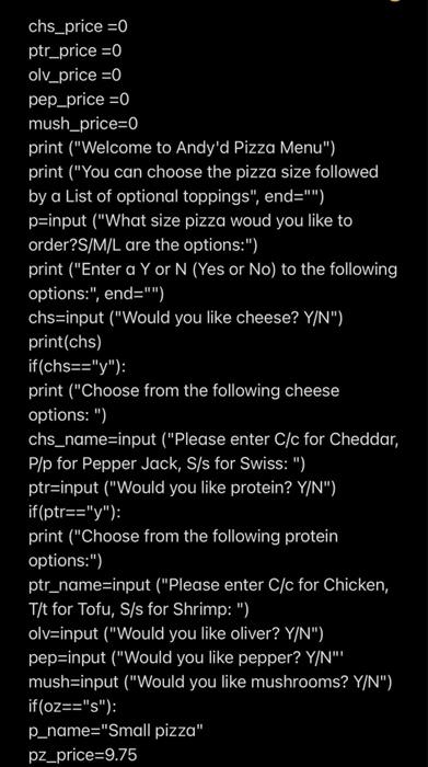 Solved Program Two: using MIPO Pizza2.py You need to copy | Chegg.com