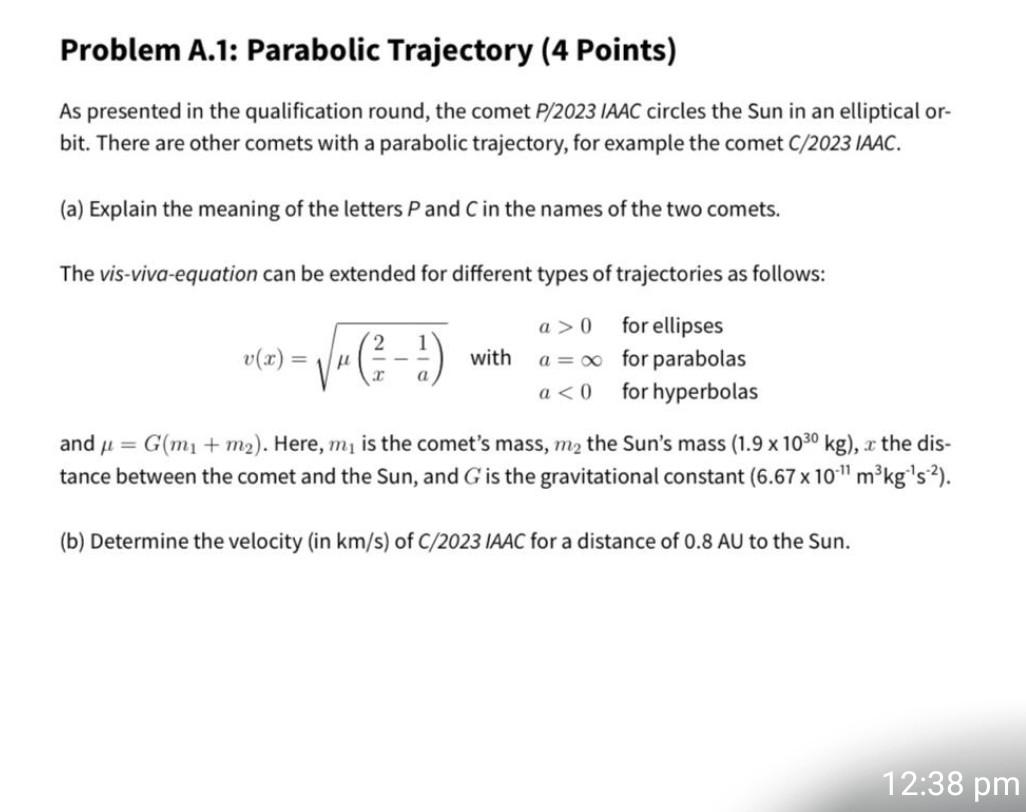 Solved Problem A.1: Parabolic Trajectory (4 Points) As | Chegg.com