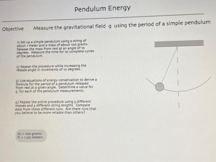 Pendulum Energy Objective Measure the gravitational | Chegg.com