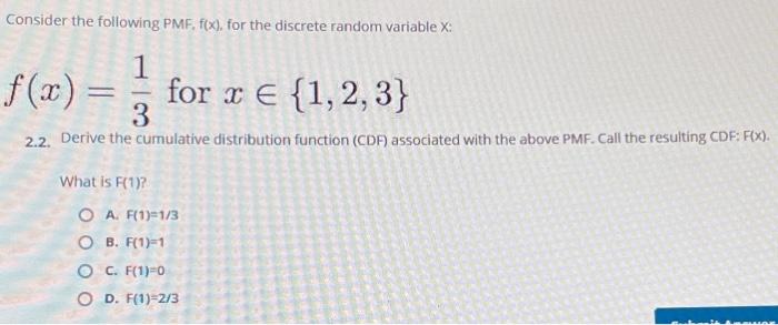 Solved Consider the following PMF, f(x), for the discrete | Chegg.com