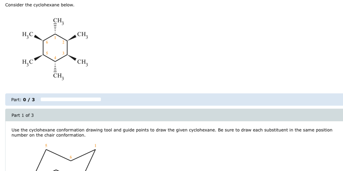 Solved Part 1 ﻿of 3Use the cyclohexane conformation drawing | Chegg.com