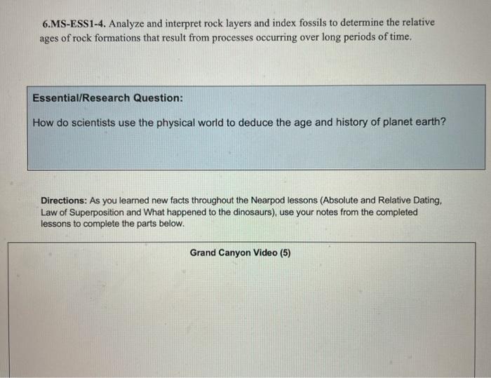 Solved 6.MS-ESS1-4. Analyze and interpret rock layers and | Chegg.com