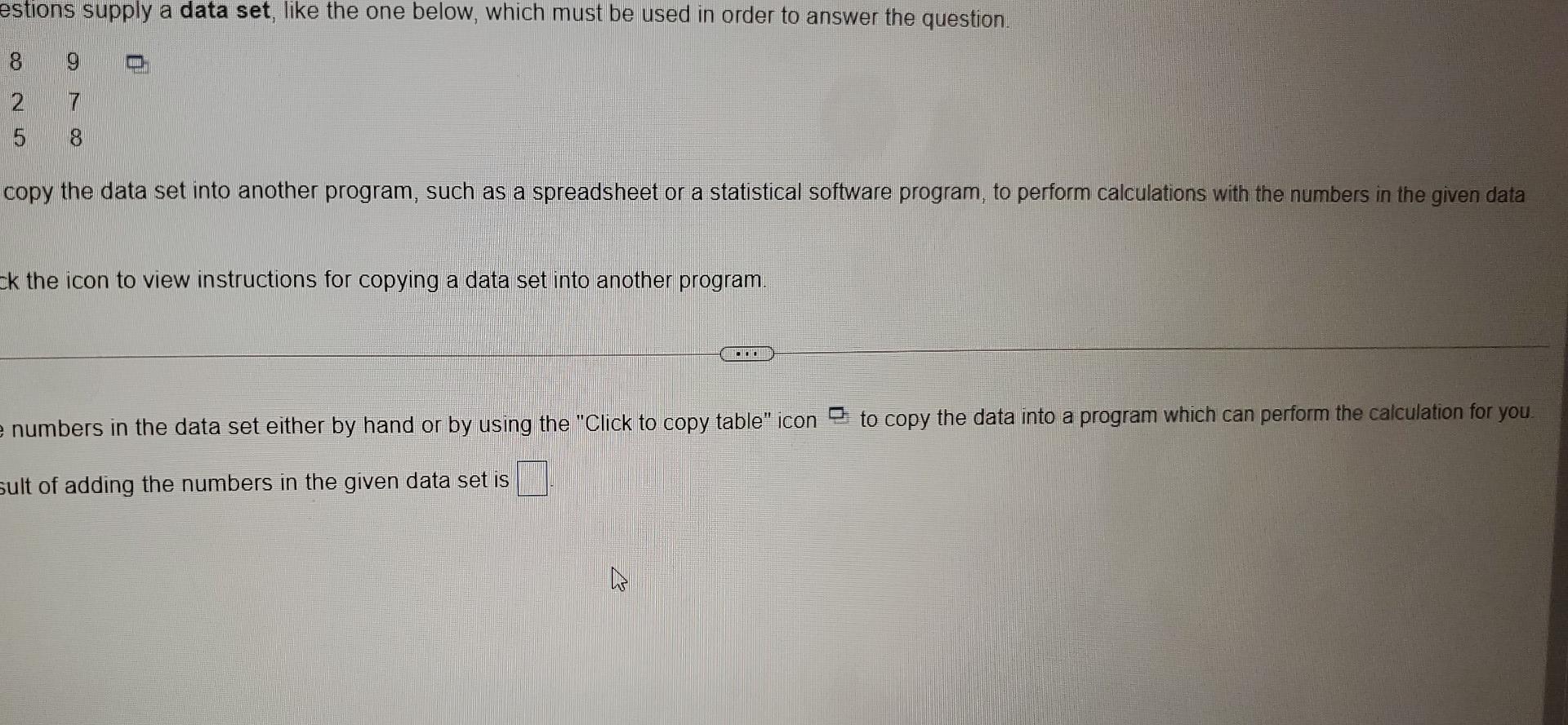 Solved estions supply a data set, like the one below, which | Chegg.com