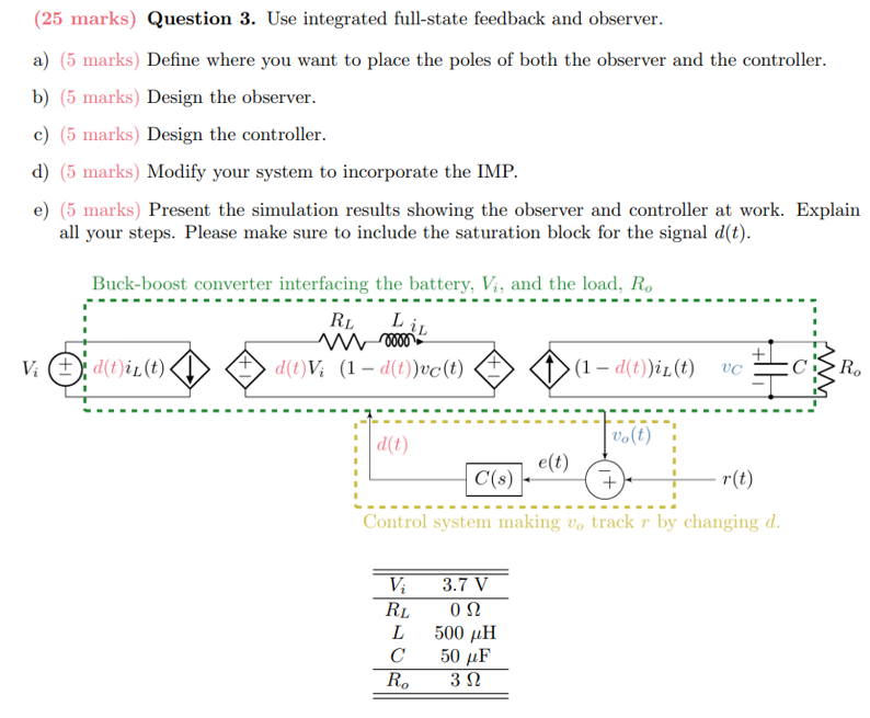 Solved (25 ﻿marks) ﻿Question 3. ﻿Use integrated full-state | Chegg.com