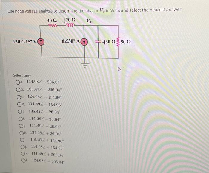 Solved Use node voltage analysis to determine the phasor Vx | Chegg.com