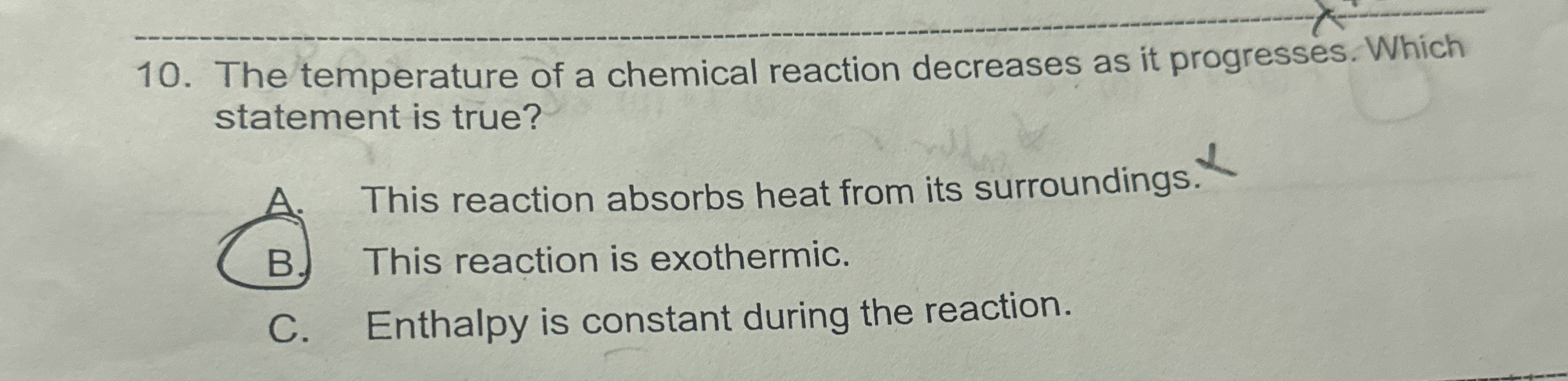 Solved The temperature of a chemical reaction decreases as | Chegg.com